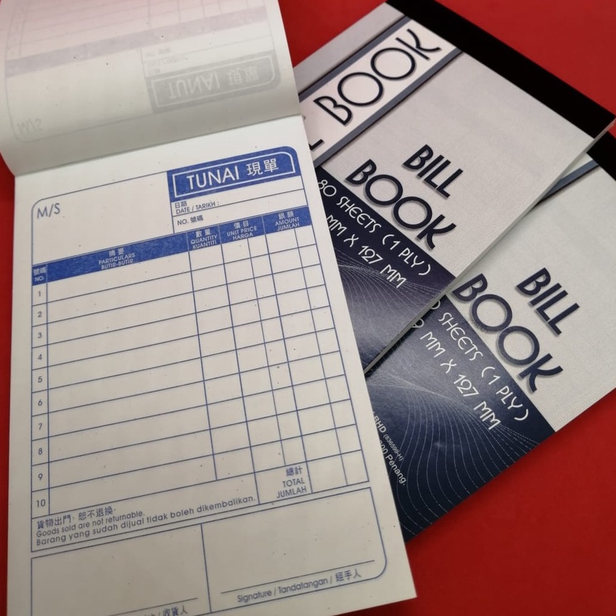 (Ready Stock)Bill Book Buku Resit Buku Tunai 80Sheets (1ply) | Shopee ...