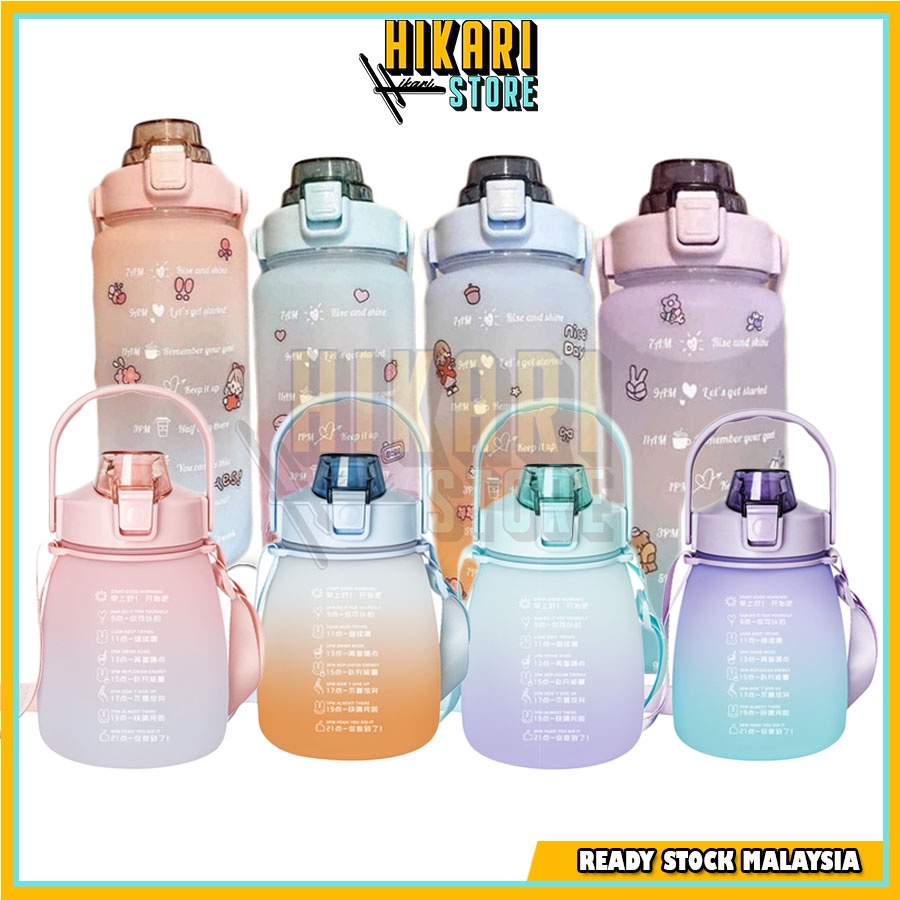 2000ml Water Bottle with reminder time Tumbler with straw scale big bottle 2Liter 2litre gym ...