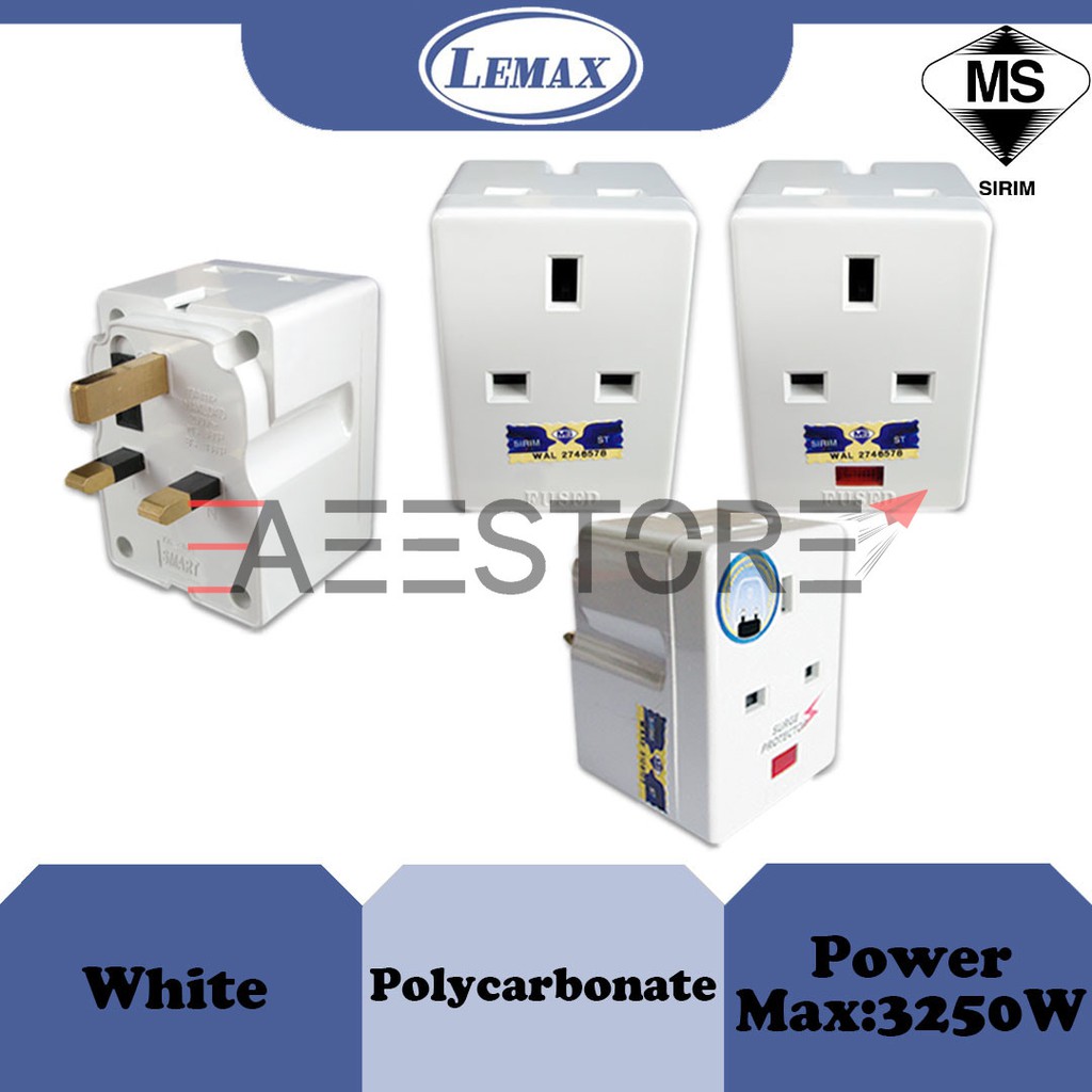 SIRIM LMX / Lemax 3 Way 3 Pin Socket Adaptor With / Without Neon ...
