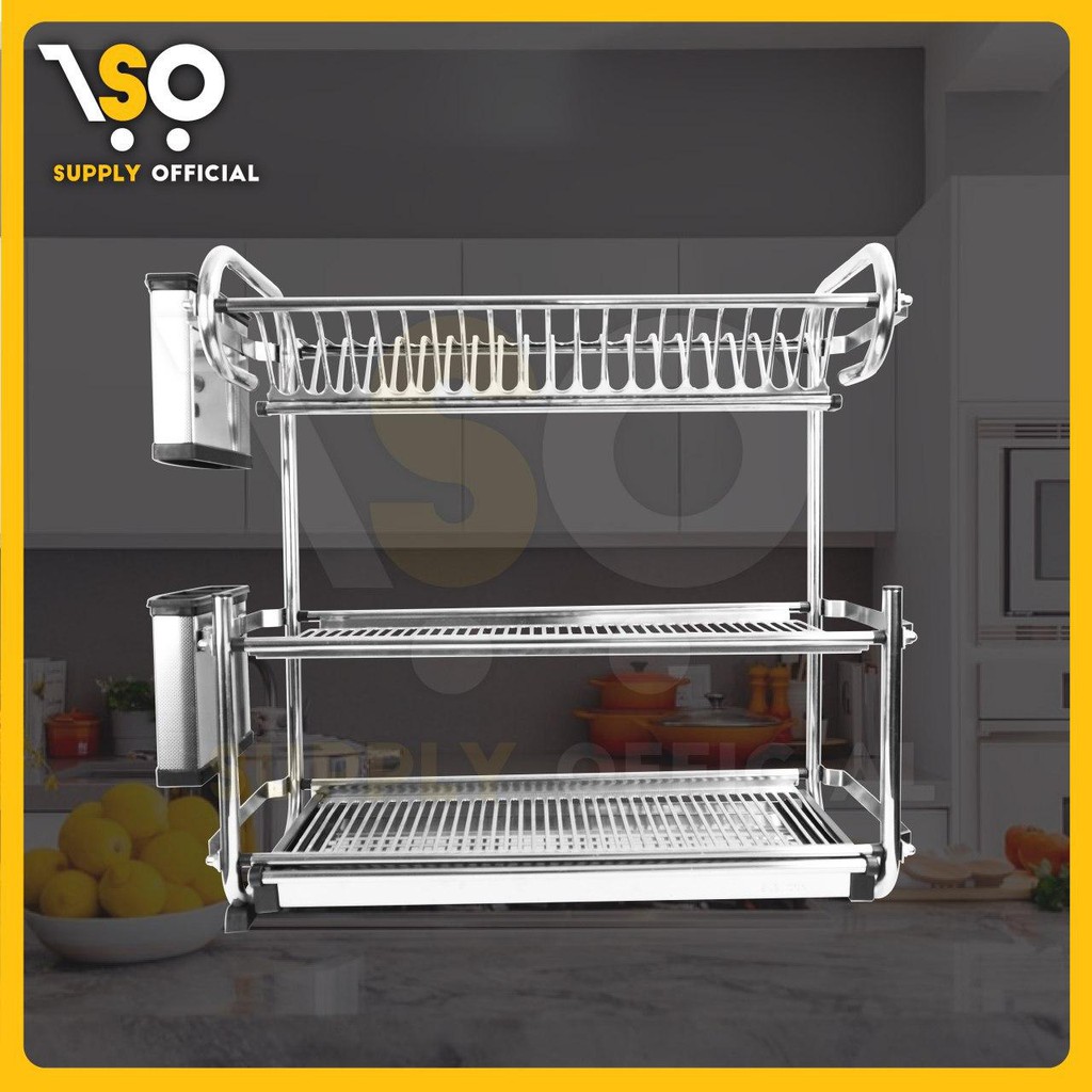 Stainless Steel 3 Tier Dish Rack Rak Pinggan Dish Drainer Knife Holder ...