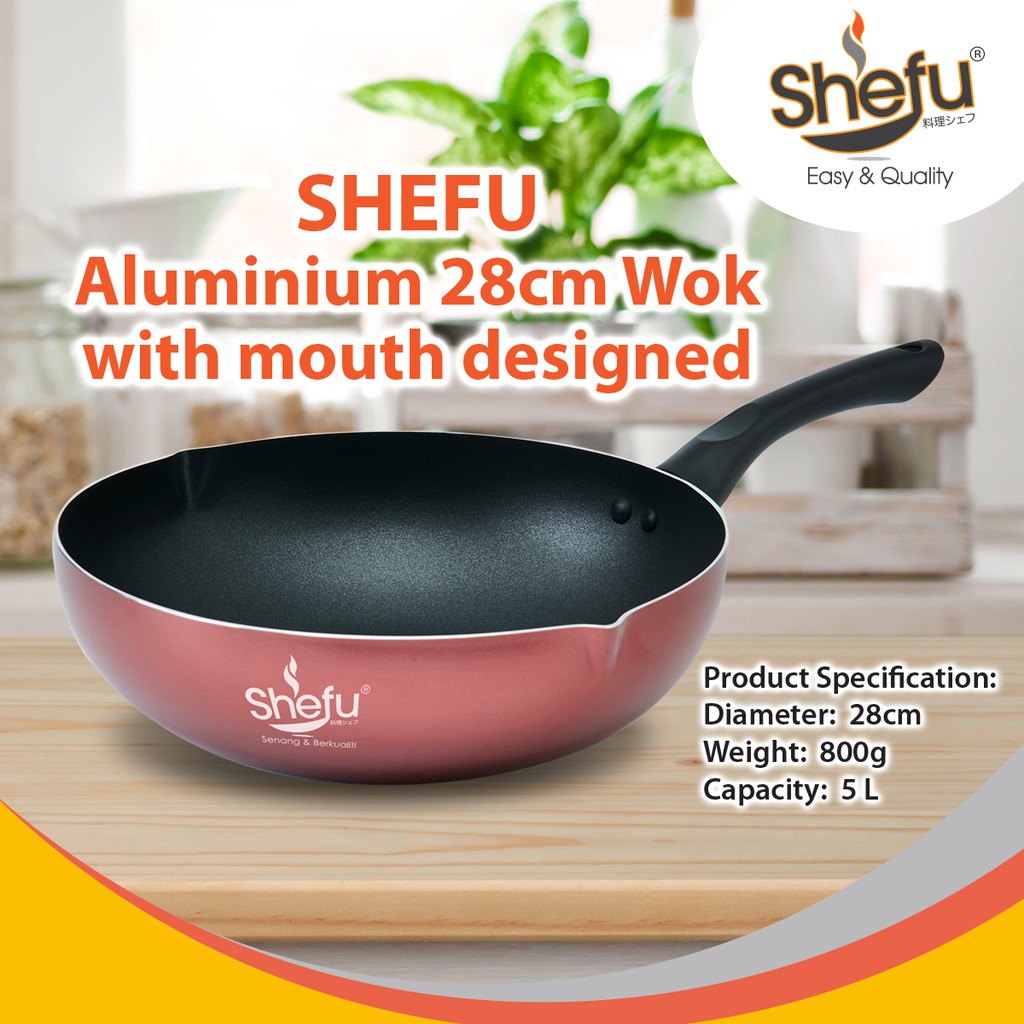 SHEFU Aluminium 28CM WOK with Mouth Designed | Shopee Malaysia