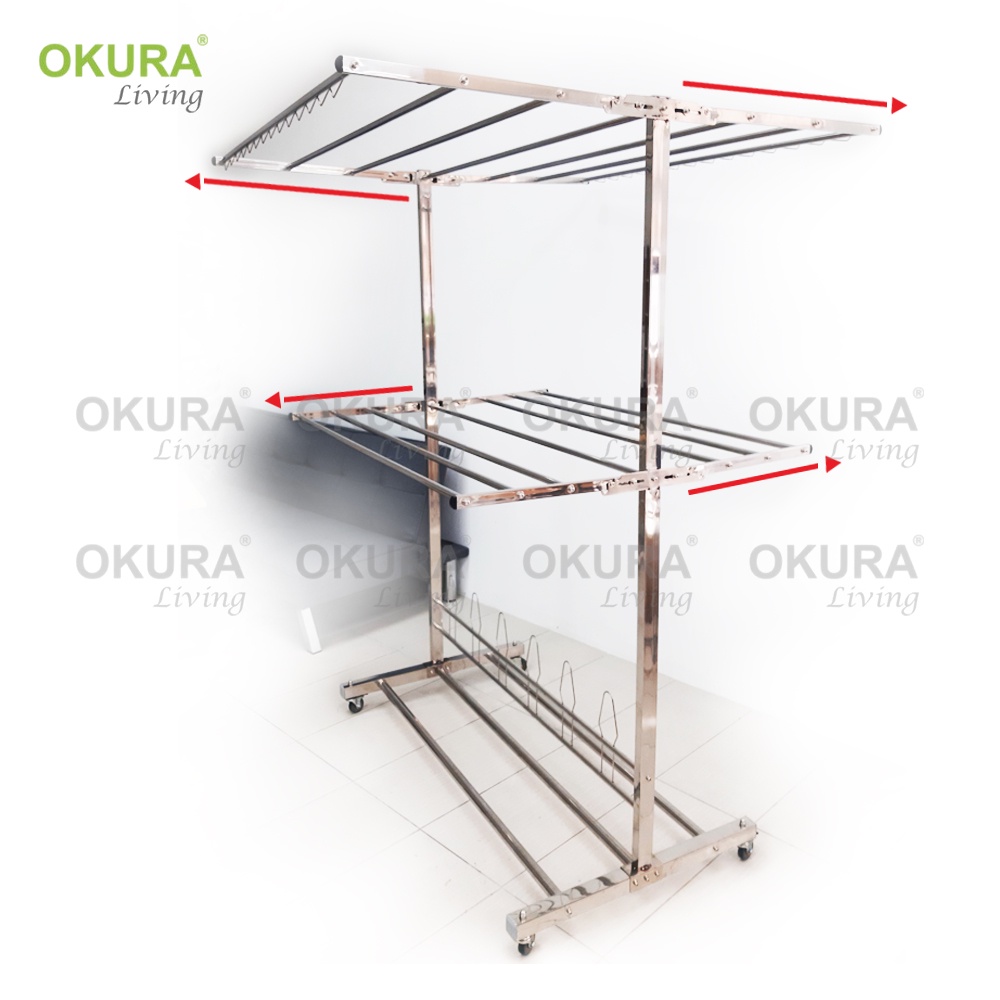 OKURA Stainless Steel Clothes Rack Cloth Drying Rack Foldable Mobility ...