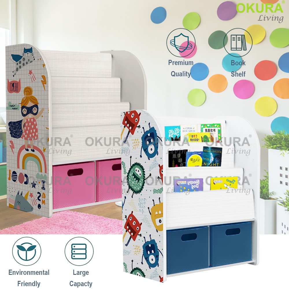 OKURA Children Kids Study Furniture 3 Layers Cartoon Rack Bookshelf ...