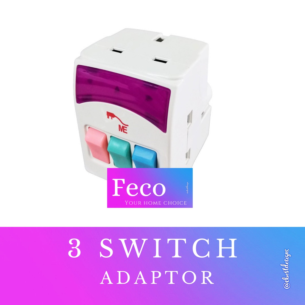 3 Way Adaptor Adapter Adaport With Switch Usb Socket Outlet Plug