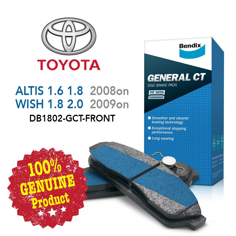Original Bendix [DB1802GCT] Front Brake Pad - Toyota Altis 2008 / Wish ...