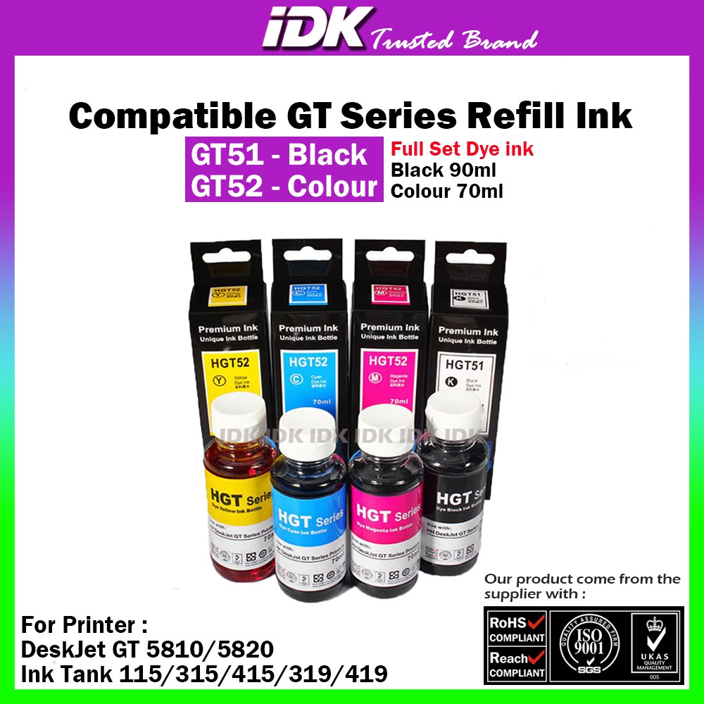 GT51 GT52 Compatible Hybrid GT Series Compatible Refill ink For HP ...