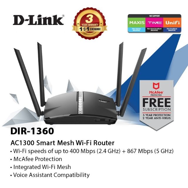 D-Link EXO AC1300 Smart Mesh Wi-Fi Router DIR-1360 | Shopee Malaysia