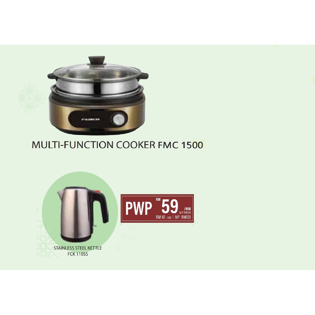 Faber 5L Multi Cooker FMC 1500 **FOC 1 Unit STAINLESS STEEL KETTLE FCK ...