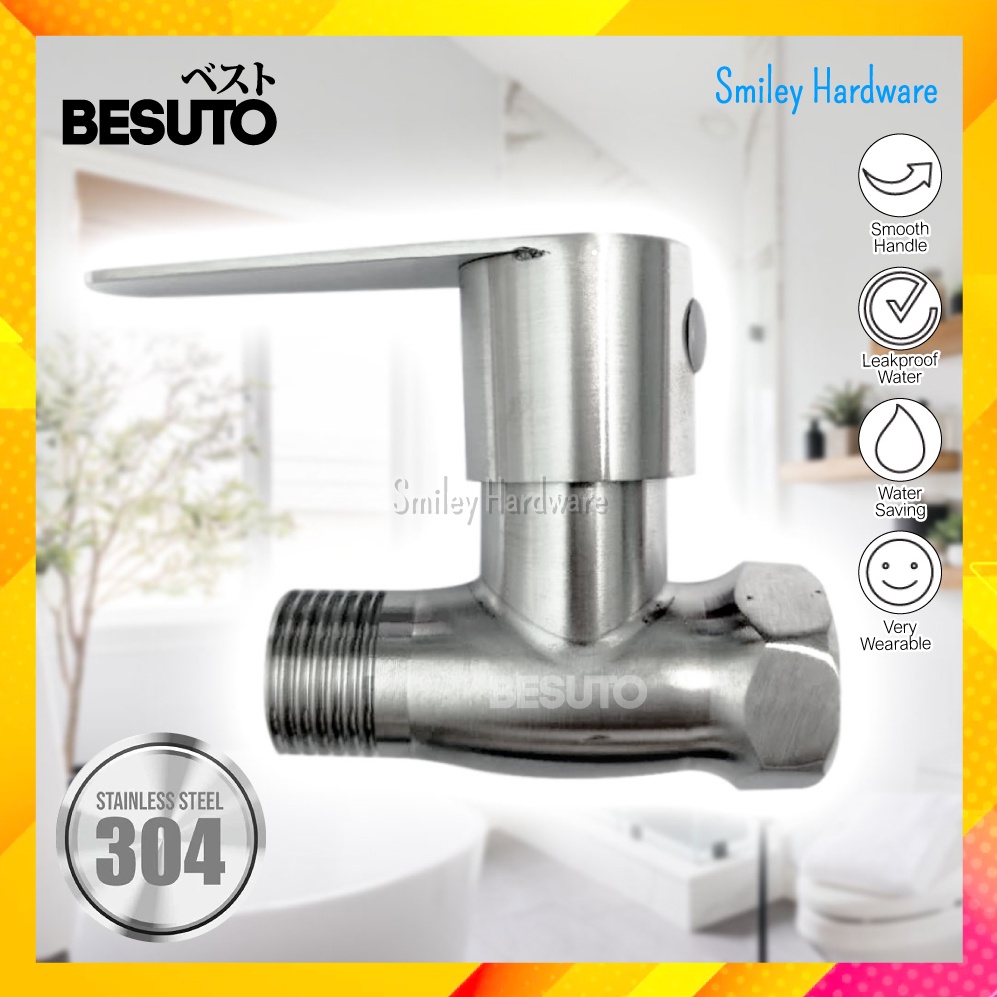 BESUTO 1/2" 15mm SUS304 Stainless Steel Concealed Stopcock Quarter Turn ...