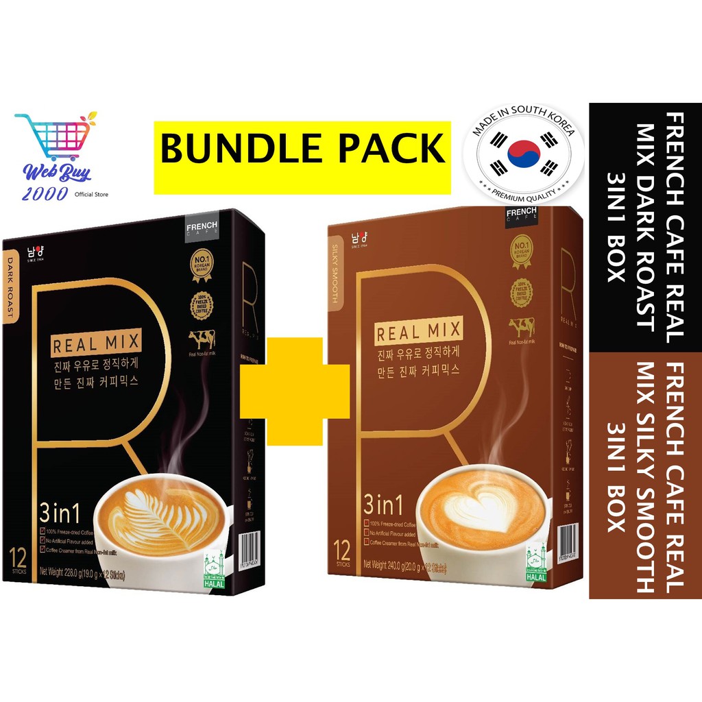 BUNDLE PACK FRENCH CAFE REAL MIX SILKY SMOOTH + DARK ROAST 3IN1 BOX ...