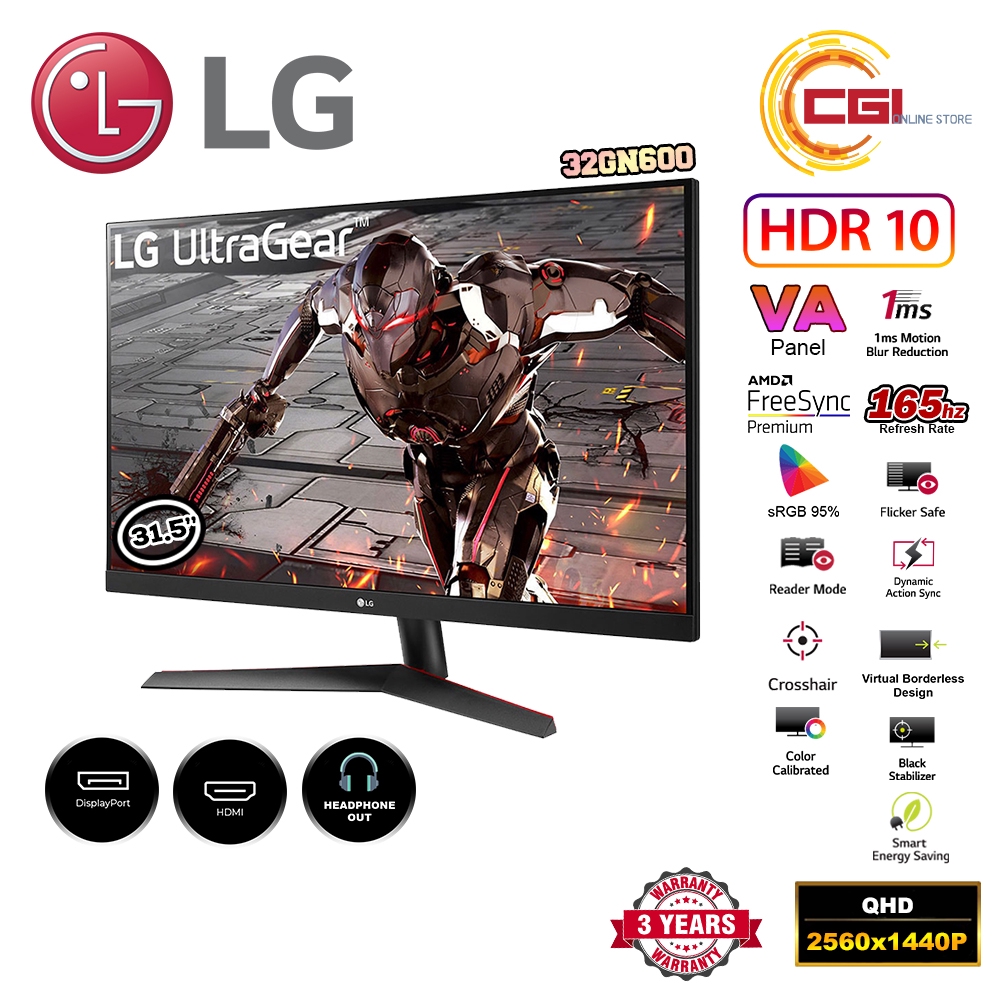 LG 32" 32GN600 QHD VA 165Hz 1ms AMD FreeSync Premium GSync Compatible ...