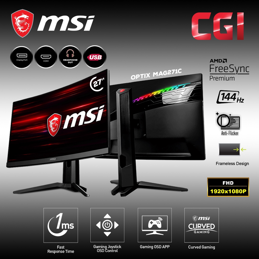 MSI OPTIX MAG271C MONITOR 27" GAMING MONITOR CURVED 144HZ 1MS VA ...