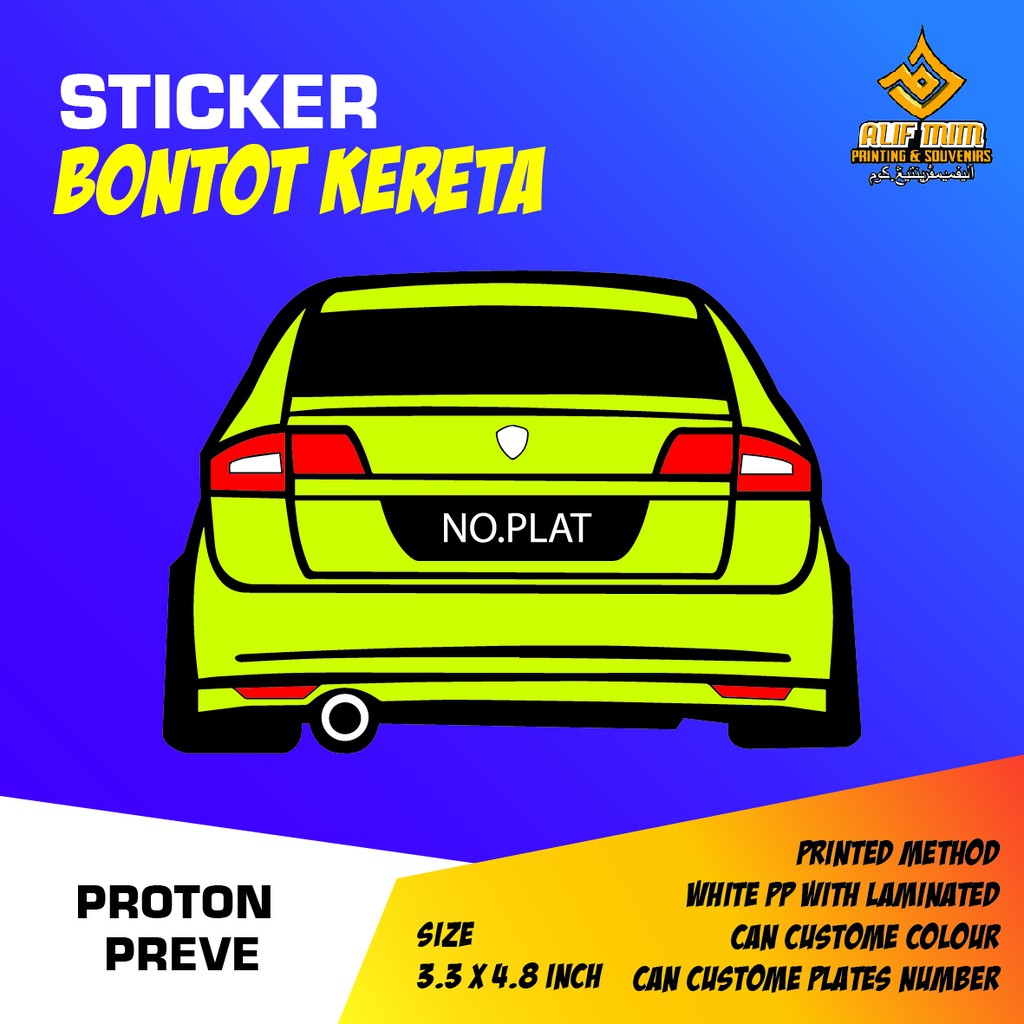 STICKER BELAKANG KERETA, STICKER BONTOT KERETA CUSTOM COLOUR NO PLATE ...