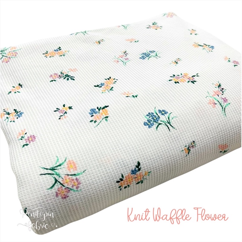 kain Knit Waffle fabric bunga pastel on white | Shopee Malaysia