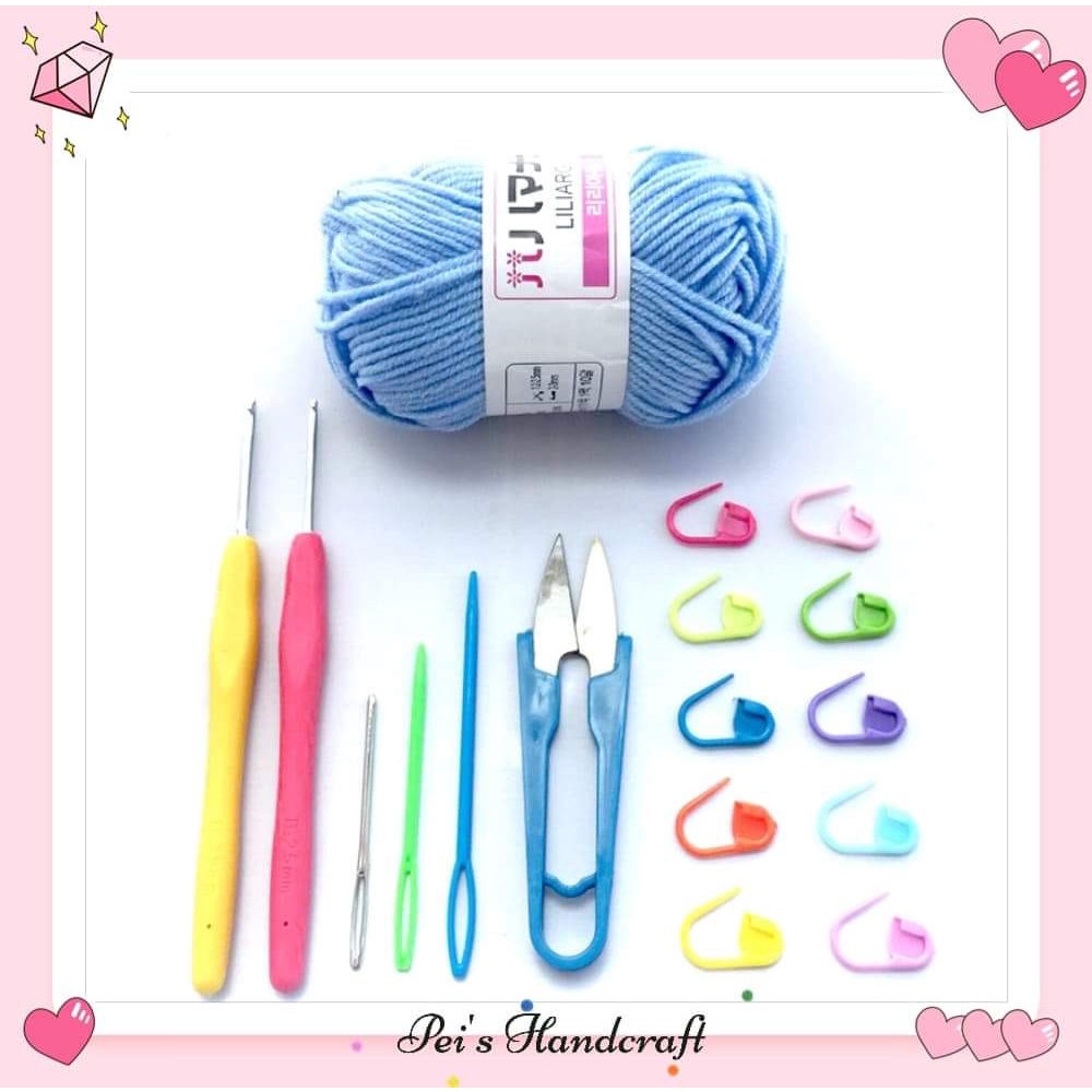 [Ready Stock] DIY Beginners Crochet Yarn Set Crochet Tools Material ...