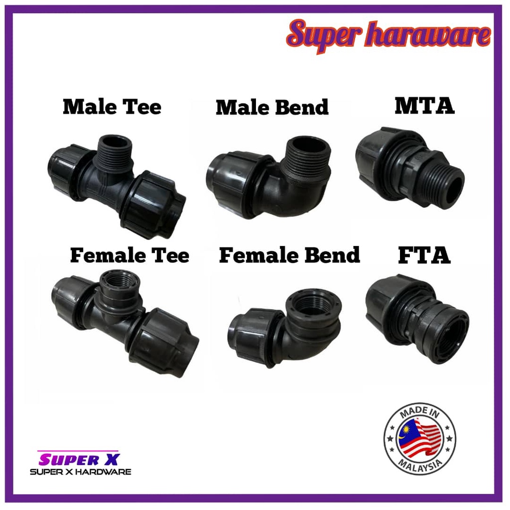 HDPE Poly Pipe Fittings SIRIM Tebal [PN16] 20mm 25mm 32mm 1/2" 3/4" 1 ...