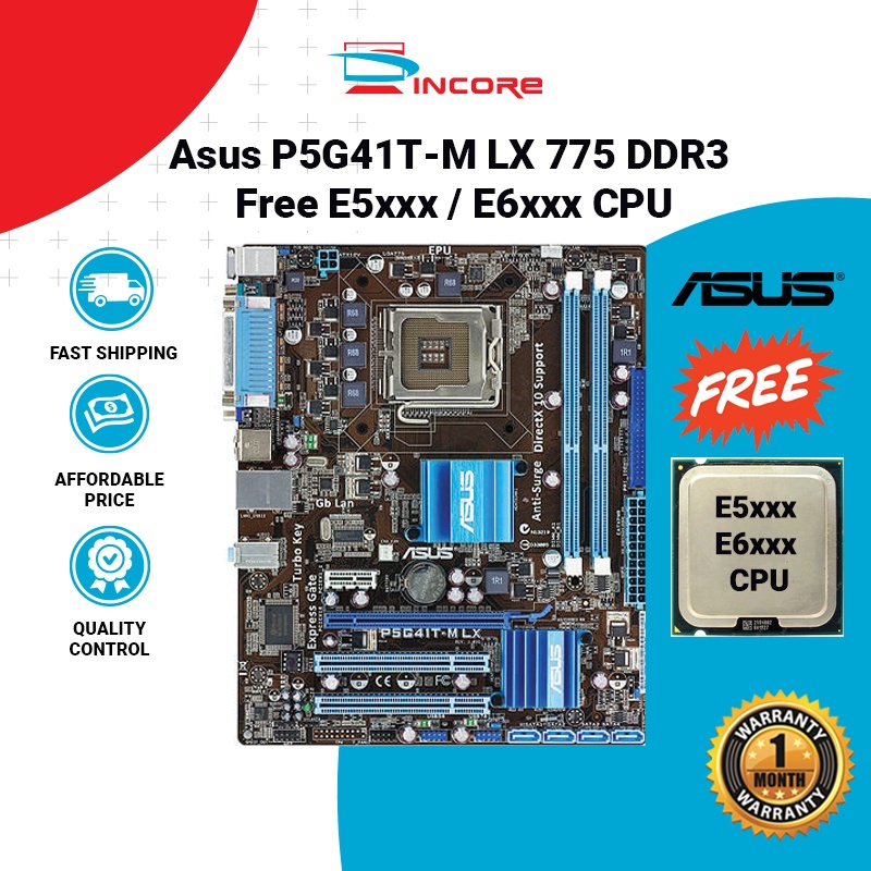 Asus Gigabyte G41 DDR3 P5G41T M LX G41MT S2 Socket 775 Intel