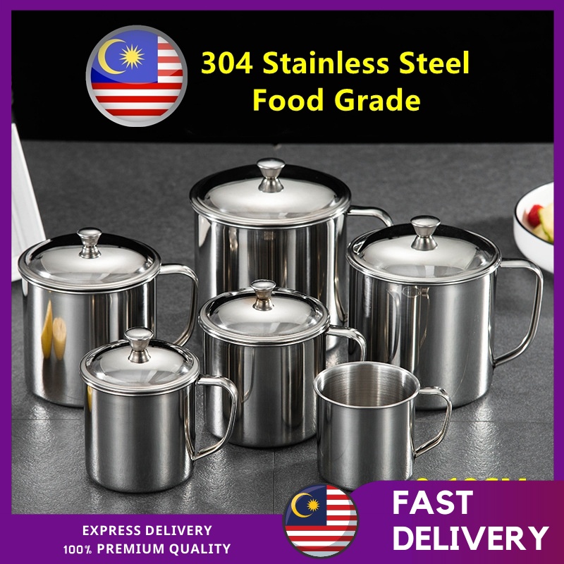 304 Stainless Steel Mug with Cover Cup Cawan Stainless Steel Kole Ayan ...