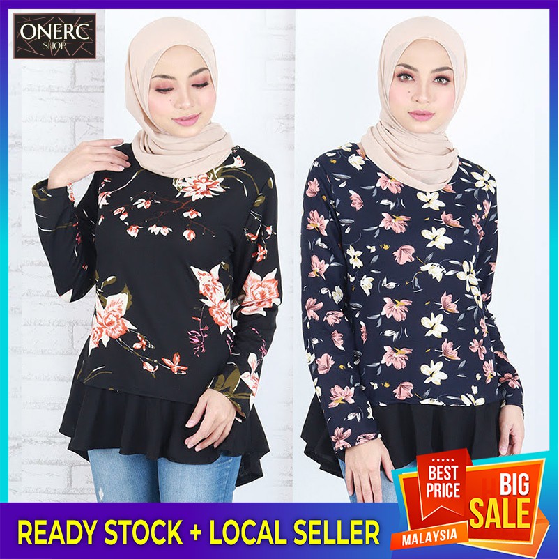 Muslimah Nora Flared Printed A Line Muslimah Fashion Blouse | Shopee ...