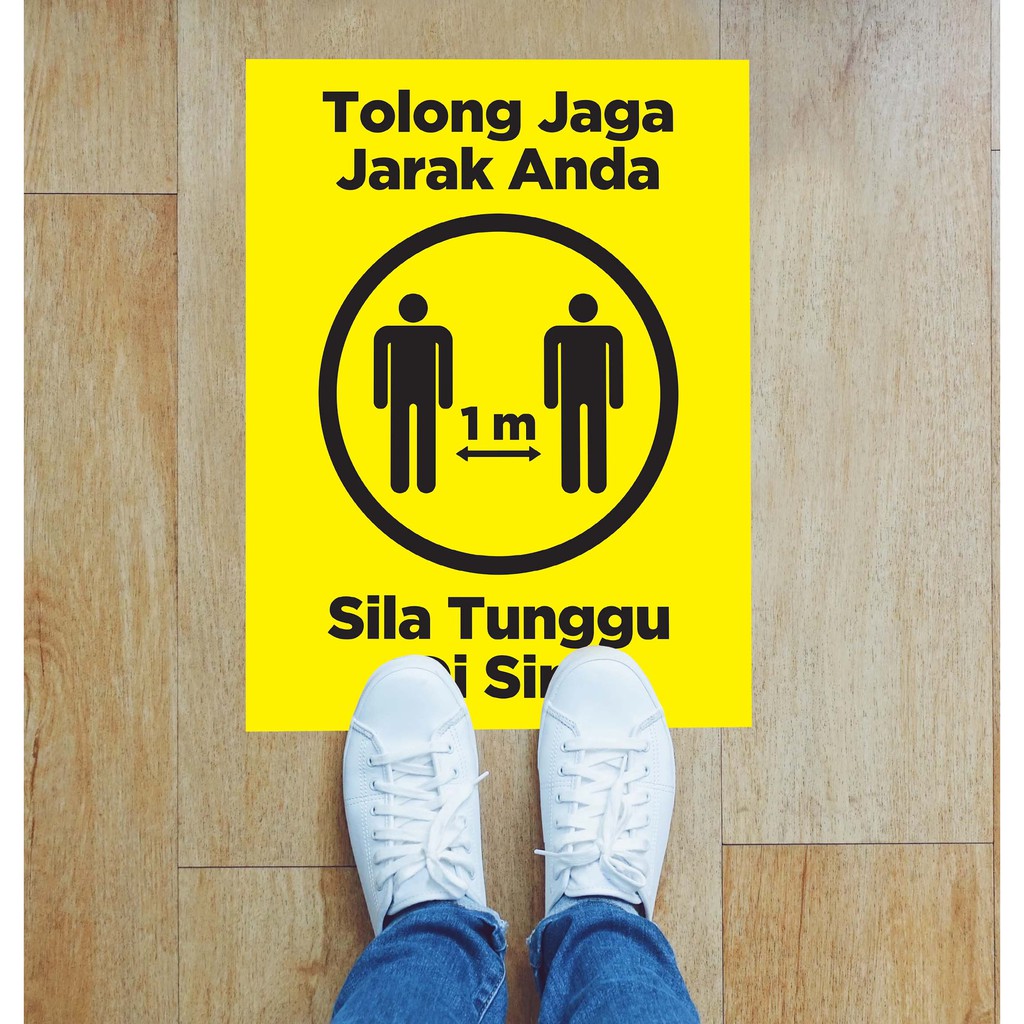 SOSIAL DISTANCING FLOOR STICKER FOR VIRUS PRECAUTION |TOLONG JAGA JARAK ANDA,SILA TUNGGU DI SINI ...