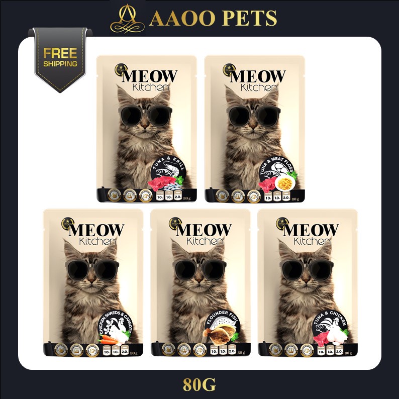 Meow Kitchen Cat Pouch 80G Cat Wet Food - Makanan Kucing /Cat Treats ...