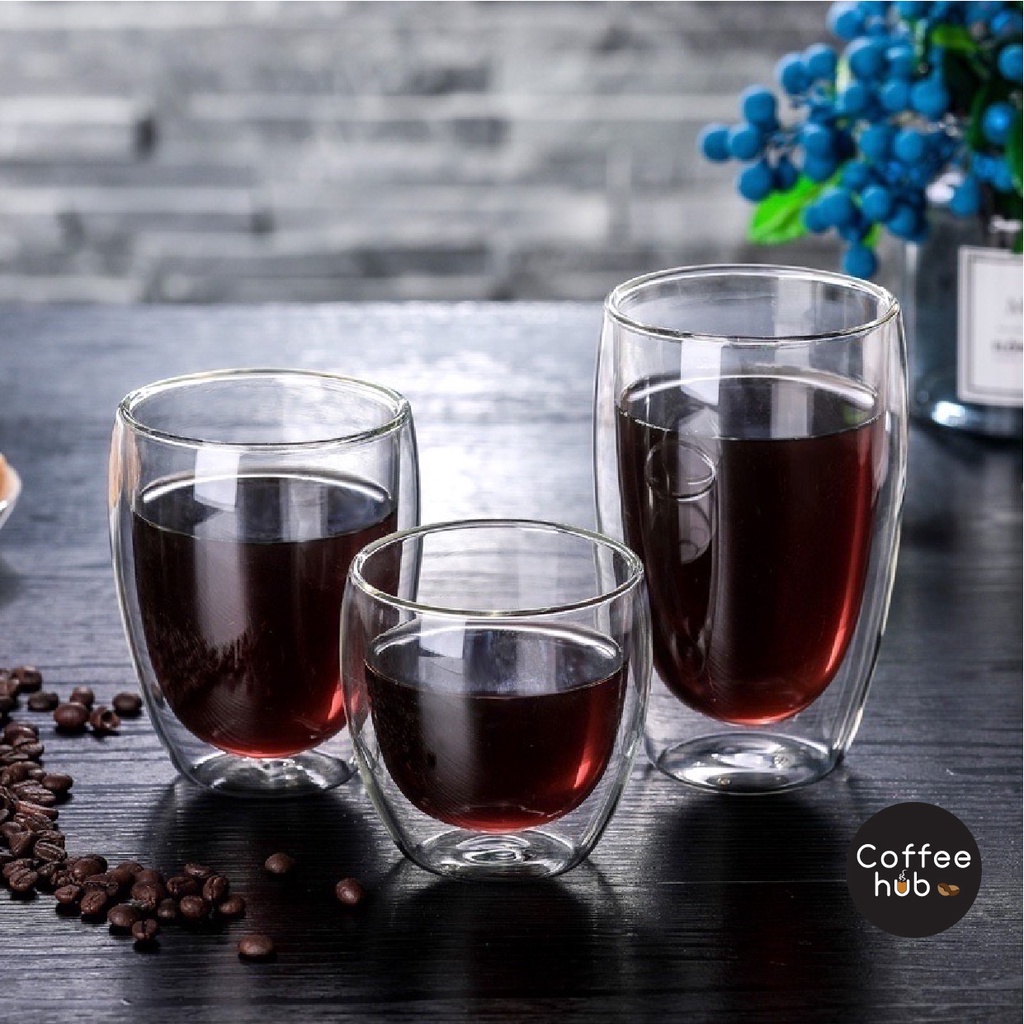 (Ready Stock)Coffee Espresso Tea Double Wall Borosilicate Glass Cup Mug Handle 80ml 150ml 250ml ...