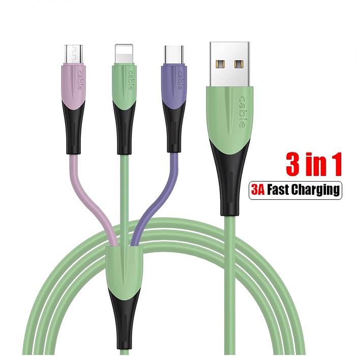 3 In 1 Liquid Silicone USB Cable Fast Charger Cable Micro USB/Type-C ...