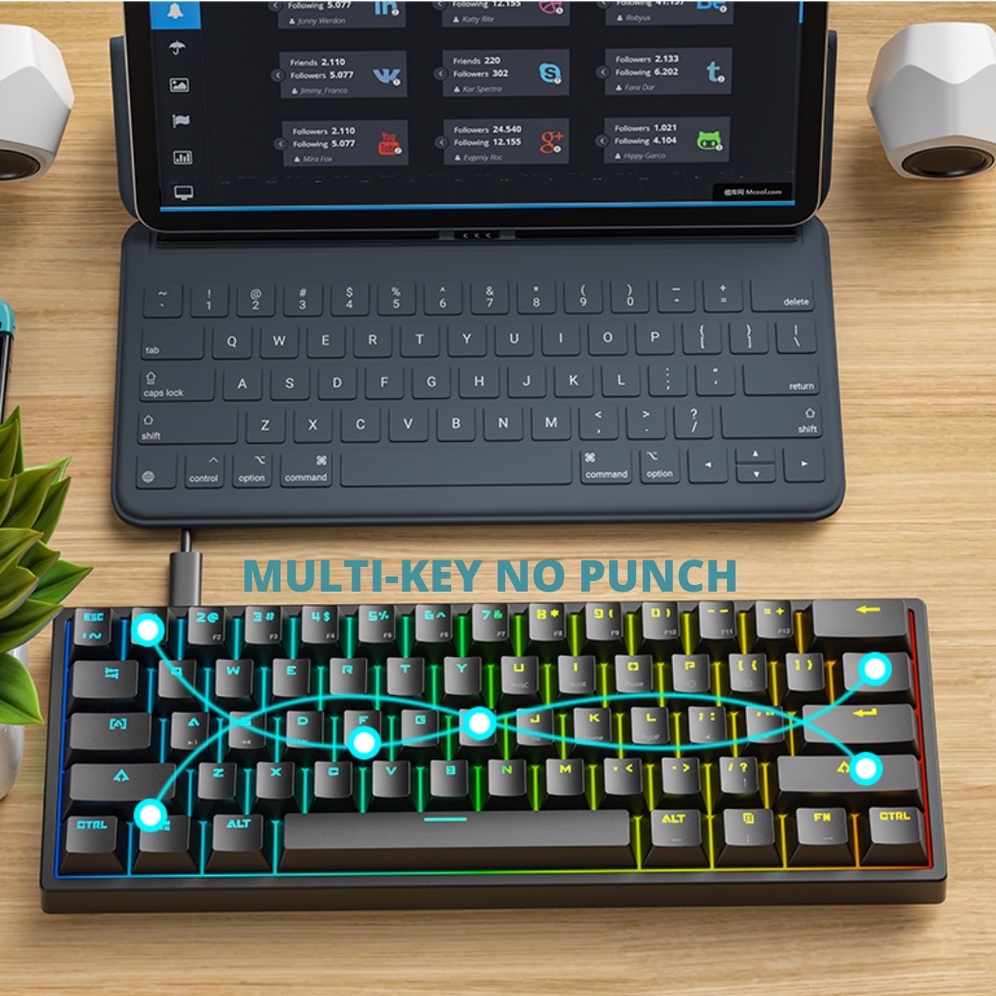 Detachable Type C RGB Lighting Mechanical Keyboard 61/71 keys with ...