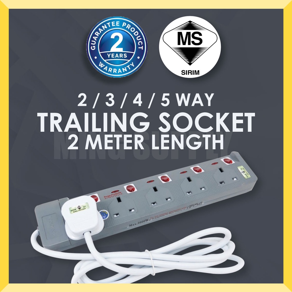 [Sirim] 2M Extension Trailing Socket w Neon Plug Adaptor Multiple ...