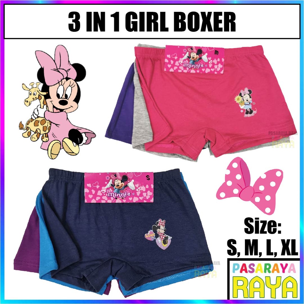 GIRL BOXER 3IN1 KIDS PLAIN COLOR CARTOON DISNEY MINNIE MOUSE SELUAR ...