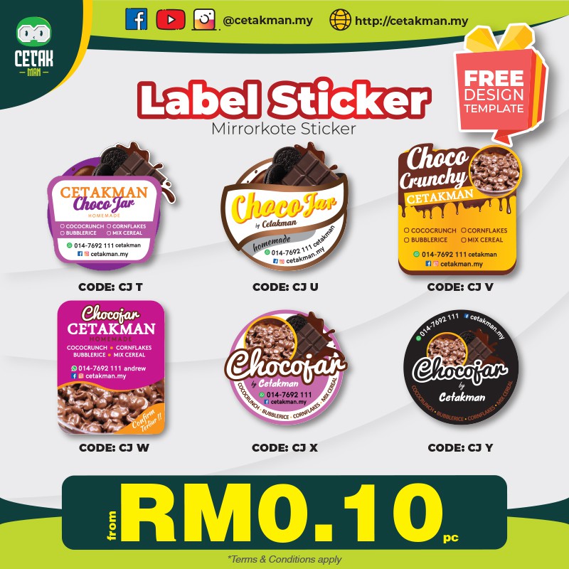 Choco Jar Label Sticker Product / OPTION 4 / FREE DESIGN TEMPLATE ...