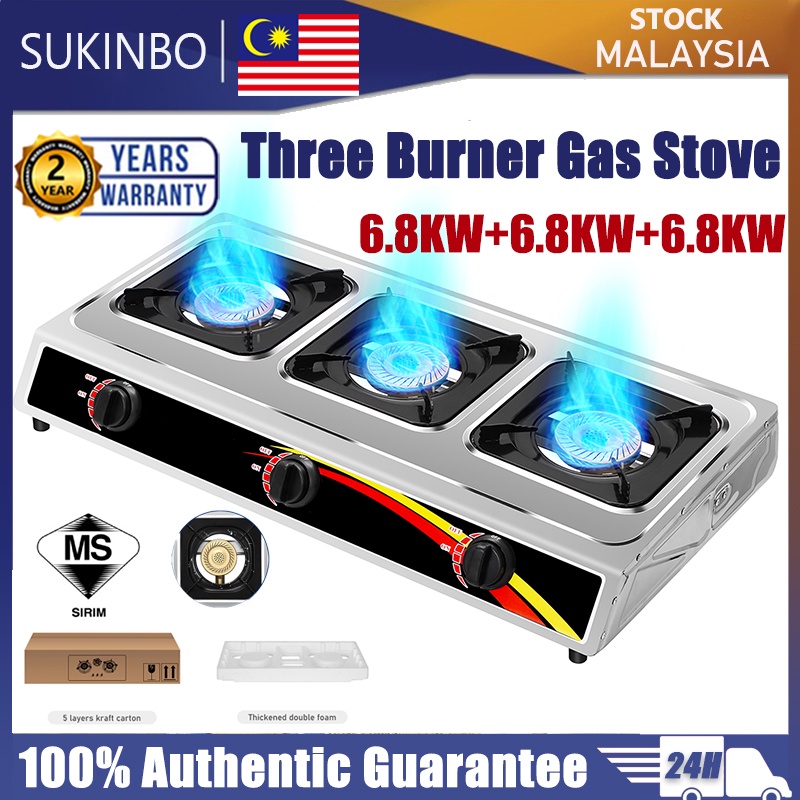 SUKINBO 3 Three Burner Gas Stove Dapur Gas Stainless Steel Gas Stove ...