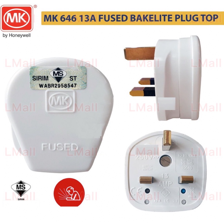 SEMENYIH SIRIM APPROVE ORIGINAL MK 13A Plug Top 646-WHI Heavy Duty Plug ...