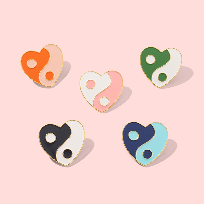 Creative Tai Chi Love Heart Enamel Pin Colorful Heart Alloy Brooch ...