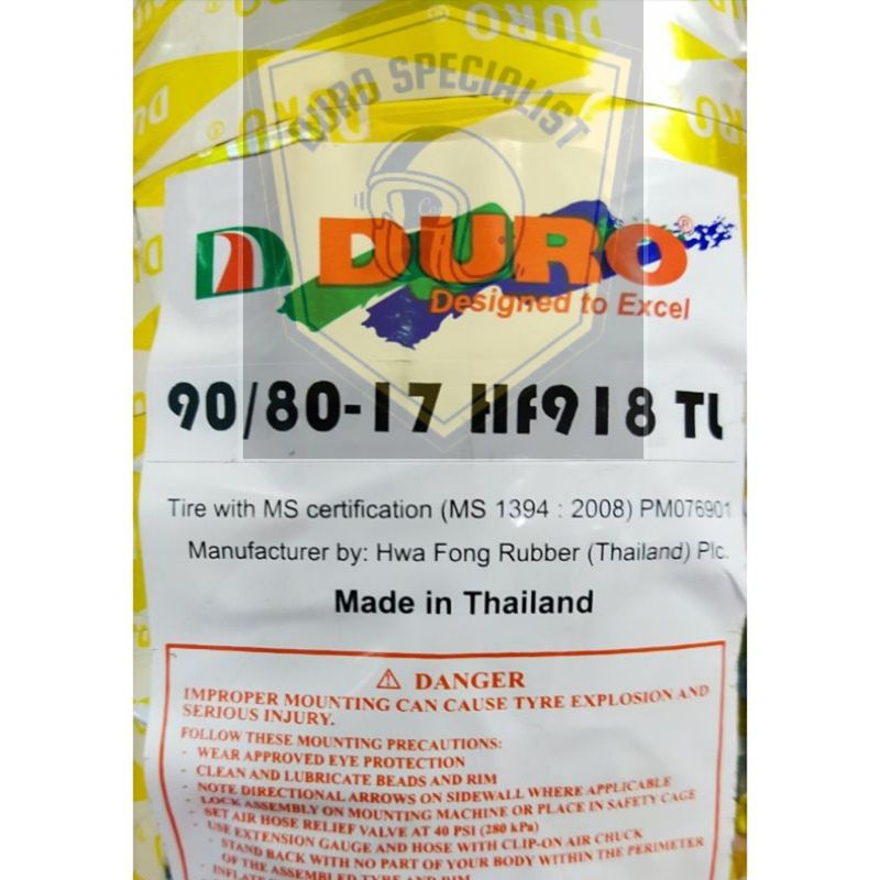 DURO TAYAR THAILAND TUBELESS HF918 90/80-17 CORSA DUNLOP PIRRELI VIVA ...