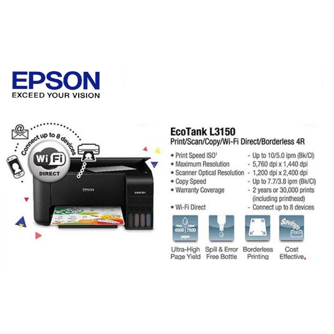 Epson ecotank l3150 all-in-one ink tank printer - original 4 bottles ...