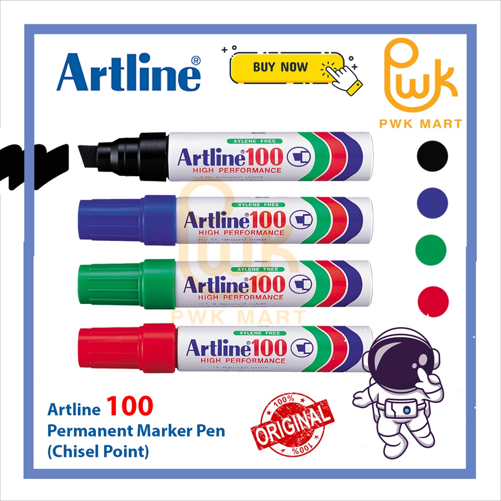 Artline 100 Permanent Marker Pen (Chisel Point) Chisel Point (7.5-12mm ...