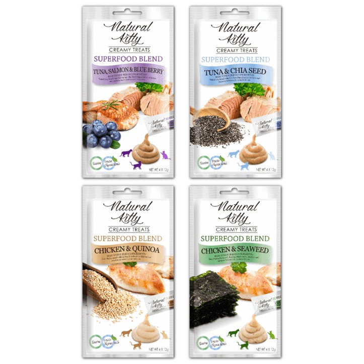 Natural Kitty Creamy Treats Superfood Blend - Cat Treats (4 x 12g ...