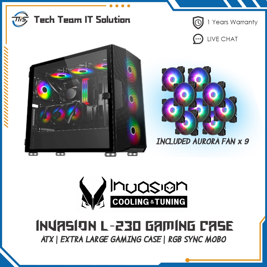Invasion L230 (ATX Gaming Case) + FREE 9 AURORA RGB FAN | Shopee Malaysia