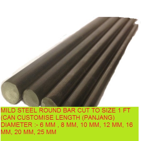 MILD STEEL (BESI) ROUND BAR/ BESI BULAT SOLID CUT TO SIZE 1 FT KE 5 ...