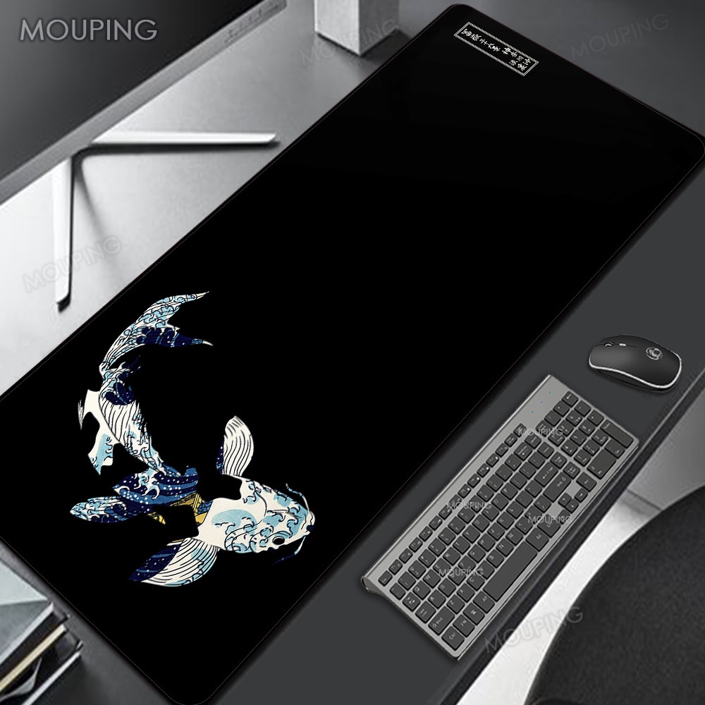 Koi Great Waves Mouse Pad 40x90 Desk Mat Black Onami Mausepad Dragon ...