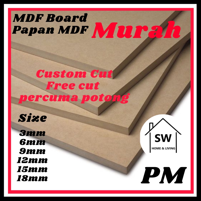 Papan MDF board DIY thickness 3mm 6mm 9mm 12mm 15mm 18mm board sheet ...