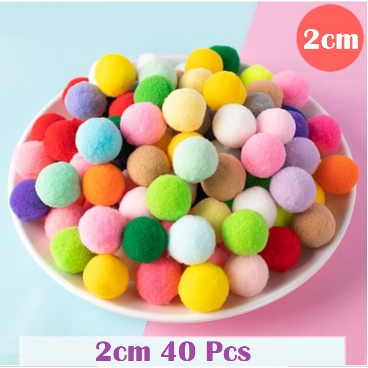 20mm Pom Pom Ball Fluffy Ball Pack of 40 Pcs Bebola Diy Montessori ...