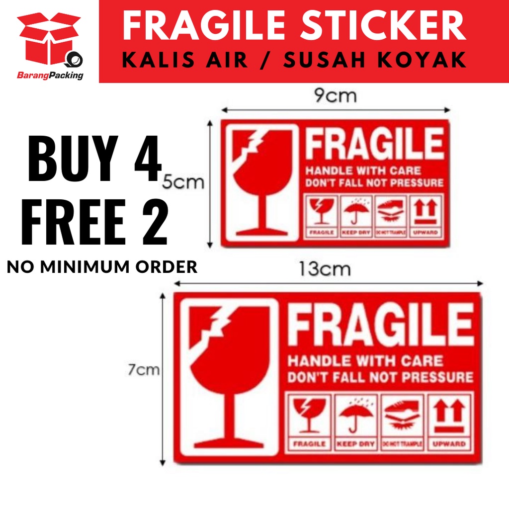 Fragile Sticker Fragile Label Warning Label Mudah Pecah Pelekat Carton ...