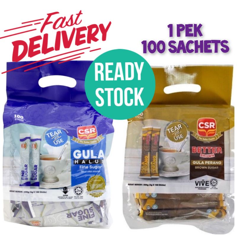 [READY STOCK] 5gm x 100 sachet CSR Gula Putih Gula Perang Fine Sugar ...