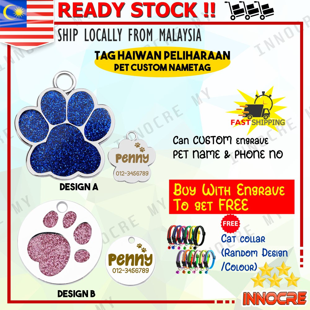 ~MY~ Tag Nama Haiwan Peliharaan / Pet Custom Nametag Cat Necklace ...