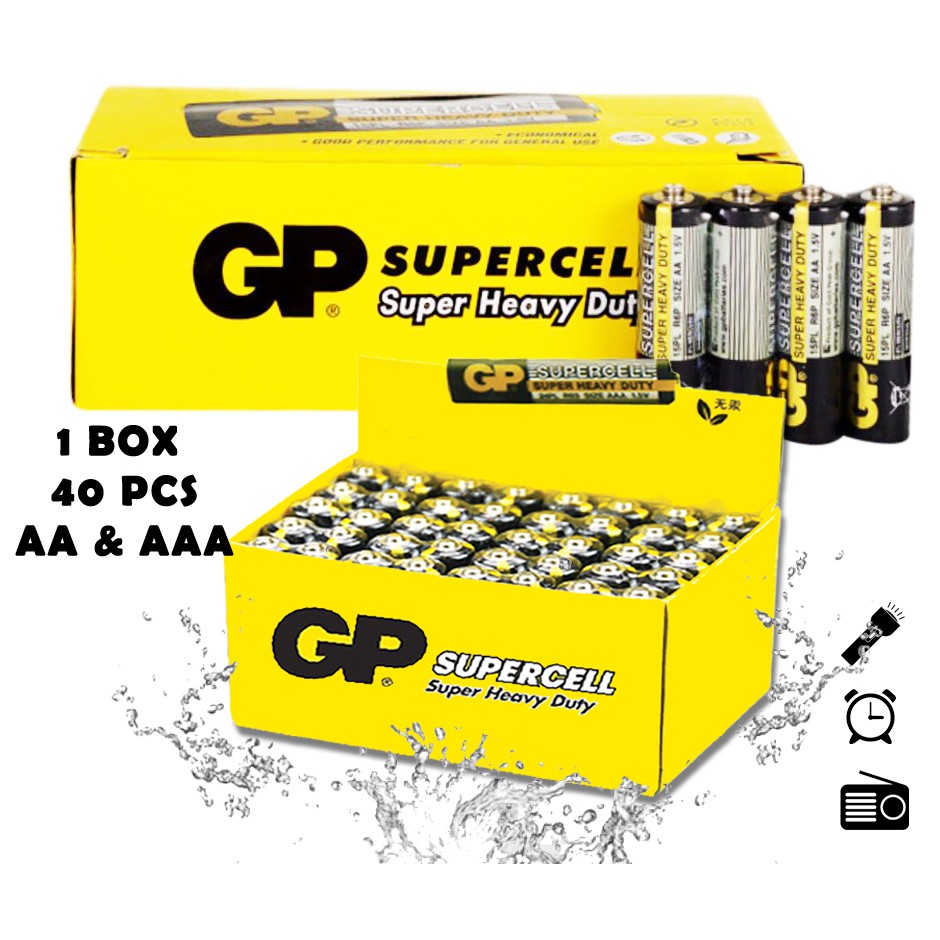 [1Box-40Pcs] GP Supercell Super Heavy Duty AA & AAA Battery/Bateri GP ...