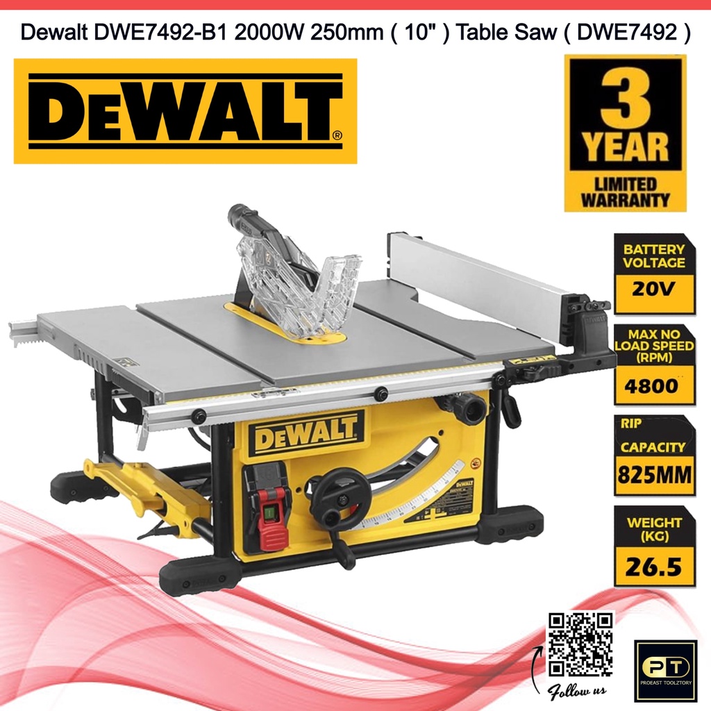 Dewalt DWE7492-B1 2000W 250mm ( 10" ) Table Saw ( DWE7492 ) | Shopee ...