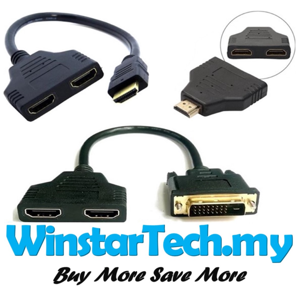 HDMI 1 To 2 Splitter Cable Male To Female 1 In 2 Out Adapter Converter ...