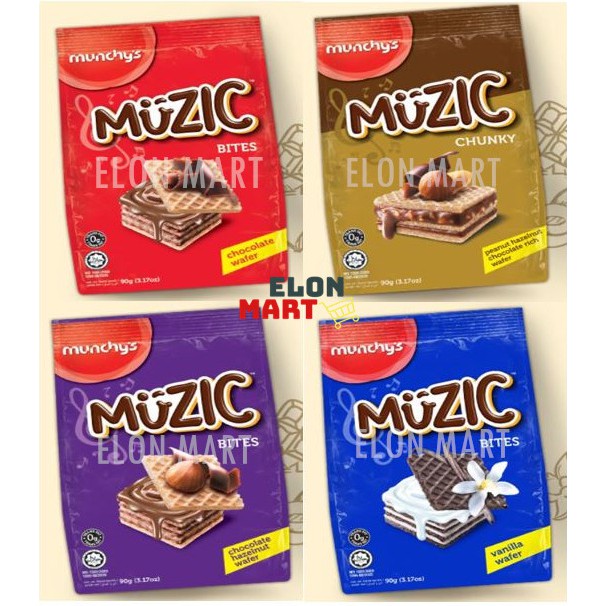 Munchy's MUZIC Wafer Bites 90gm (Chocolate / Chunky / Hazelnut ...